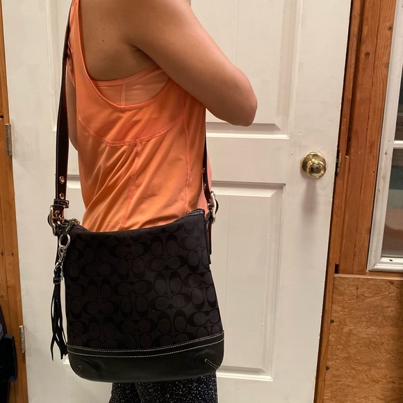 Coach | Bags | Coach Womens Signature Black Canvasleather Crossbody Bag | Poshmark